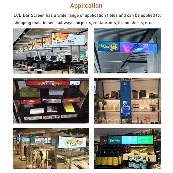 19 inch indoor Android stretched LCD advertising shelf bar screen