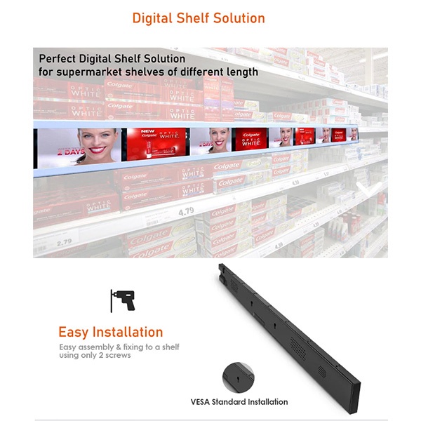 19 inch indoor Android stretched LCD advertising shelf bar screen