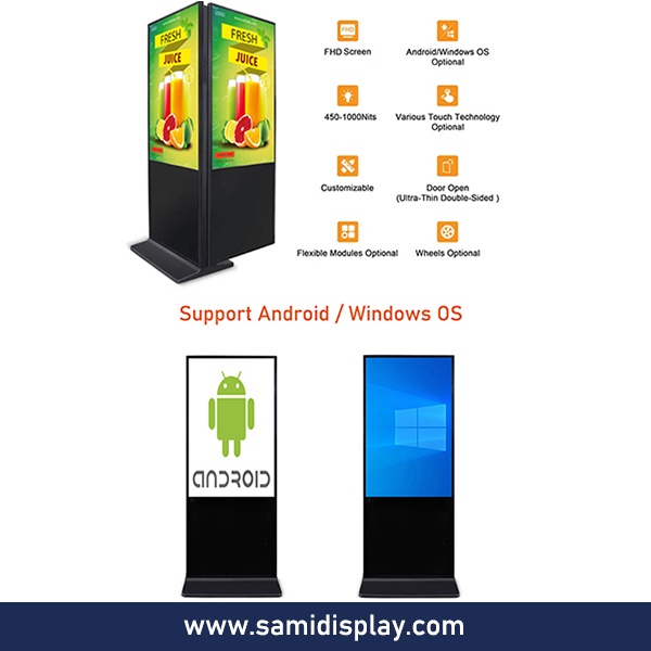 Floor stand dual screen advertising display for shopping mall