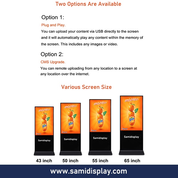 Floor stand dual screen advertising display for shopping mall